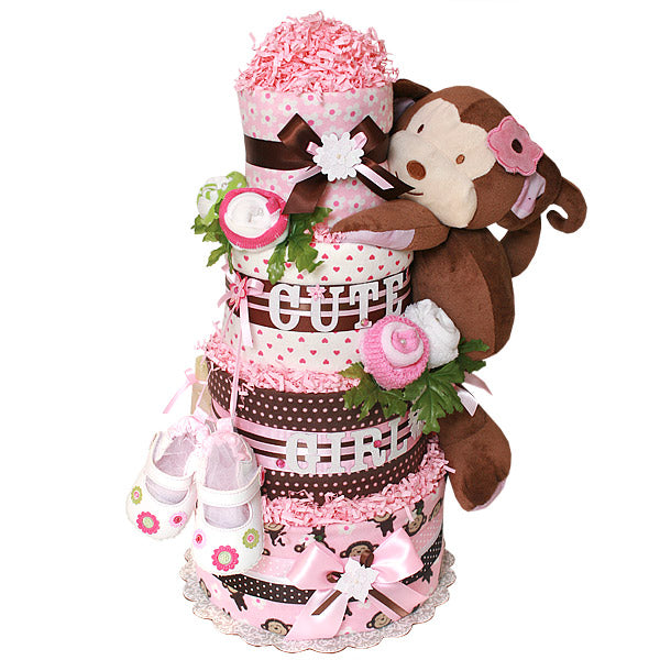 Jungle Flower Monkey Girl Diaper Cake – Diaper Cakes Mall
