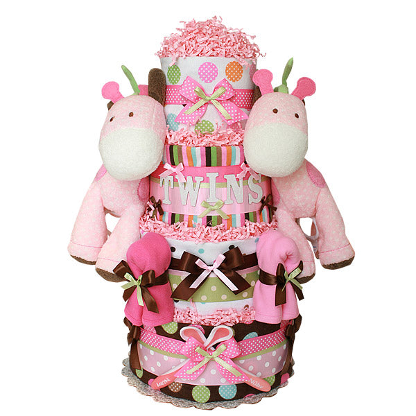 Twin Girls Jungle Giraffes Diaper Cake – Diaper Cakes Mall